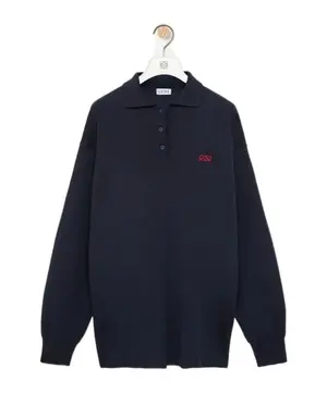 Loewe Cashmere Silk Blend Polo Sweater - Deep Navy Blue