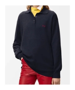 Loewe Cashmere Silk Blend Polo Sweater - Deep Navy Blue