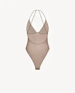 Saint Laurent Backless Bodysuit In Stretch Silk Muslin