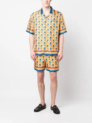 Casablanca Larche De Jour Printed Satin Shorts