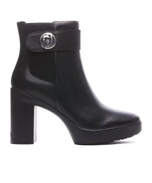 Liu Jo Leather Ankle Boots With Silver Logo Plaque