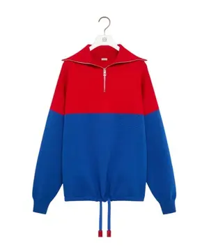 Loewe Long-sleeved Two-tone Sweater With Zippered Collar - Red/blue