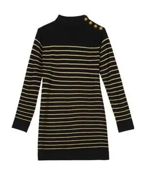 Balmain Striped High-neck Dress With Button Detail - Black
