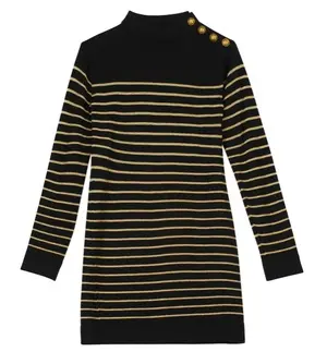 Balmain Striped High-neck Dress With Button Detail