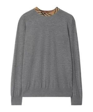 Burberry Check Trim Wool Sweater - Grey