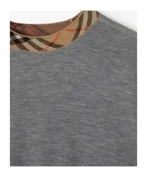 Burberry Check Trim Wool Sweater - Grey