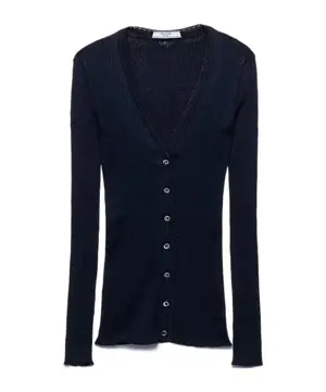 Prada V-neck Cotton Cardigan With Tassel Trim