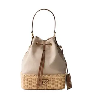 PRADA Wicker And Canvas Bucket Bag