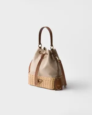 Prada Wicker And Canvas Bucket Bag