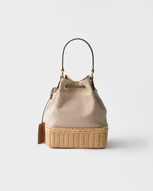 Prada Wicker And Canvas Bucket Bag