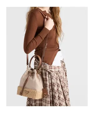 Prada Wicker And Canvas Bucket Bag