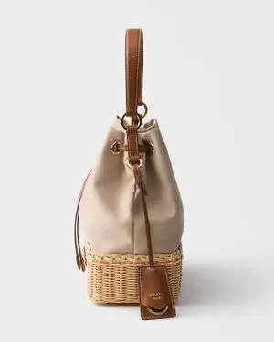 Prada Wicker And Canvas Bucket Bag