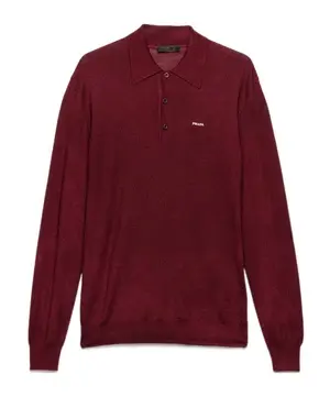 Prada Prada Wool And Silk Polo Sweater Wine Red