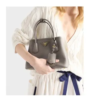 Prada Double Small Saffiano Leather Bag - Mud Gray/black