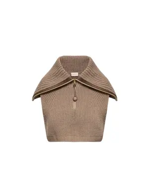 Moncler Wool Cashmere Zip-up Cape - Brown