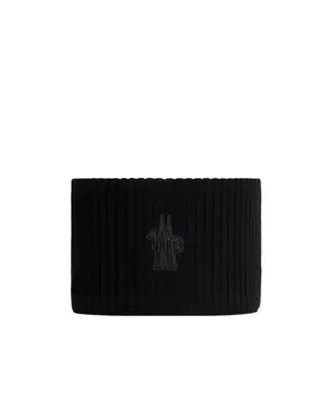 Moncler Wool Ribbed Headband With Logo Detail - Black