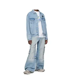 We11Done Light Wash Wide Leg Cargo Jeans