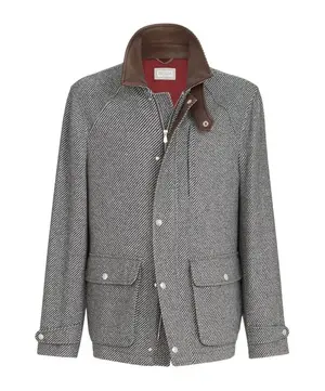 Brunello Cucinelli Cashmere And Silk Field Jacket With Nappa Leather Inserts