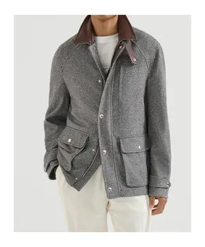 Brunello Cucinelli Cashmere And Silk Field Jacket With Nappa Leather Inserts