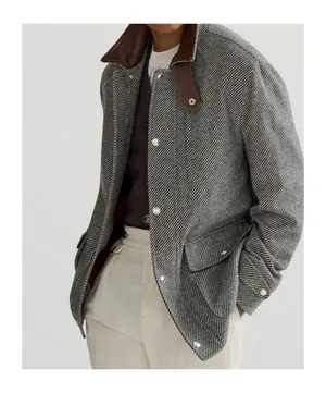 Brunello Cucinelli Cashmere And Silk Field Jacket With Nappa Leather Inserts