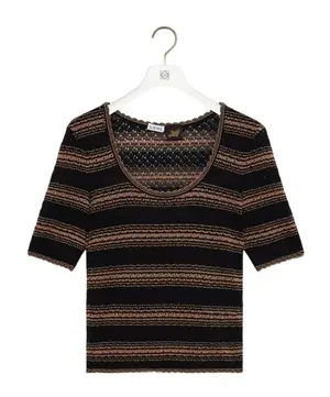 Loewe Striped Fine Knit Sweater With Scalloped Trim
