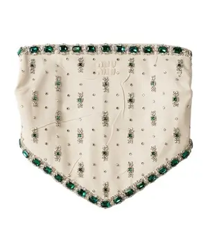Miu Miu Embellished Canvas Strapless Top