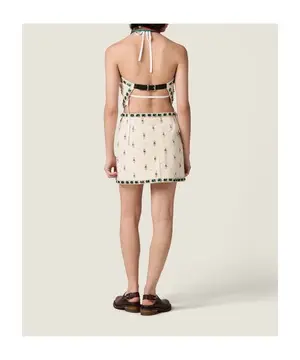 Miu Miu Embellished Canvas Strapless Top