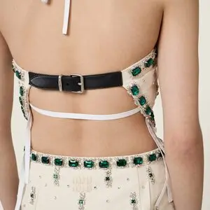 Miu Miu Embellished Canvas Strapless Top