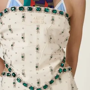 Miu Miu Embellished Canvas Strapless Top