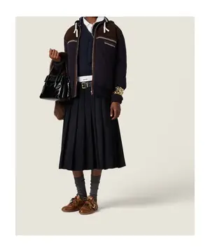 Miu Miu Pleated Suede Midi Skirt