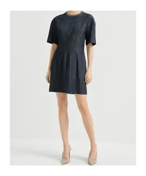 Brunello Cucinelli Short-sleeved Denim Mini Dress - Black