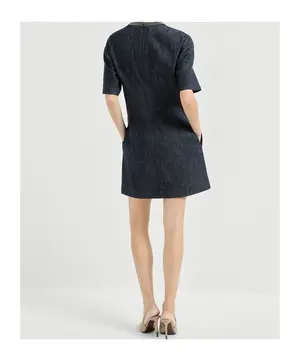 Brunello Cucinelli Short-sleeved Denim Mini Dress - Black