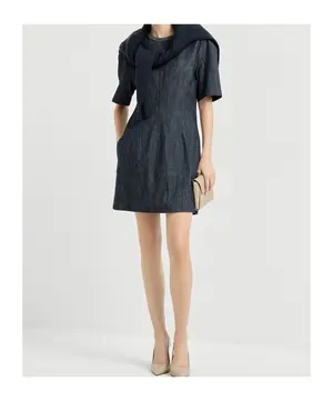 Brunello Cucinelli Short-sleeved Denim Mini Dress - Black
