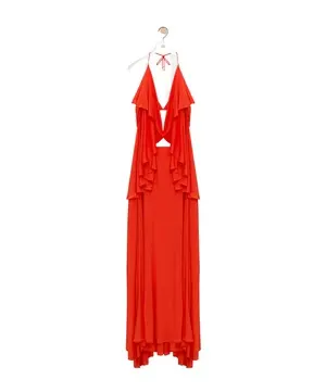 Loewe Halterneck Crepe Viscose Maxi Dress - Orange