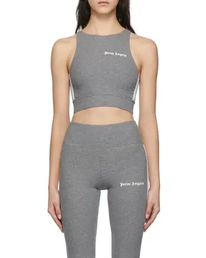 Palm Angels Logo Printed Ribbed Knit Sport Bra