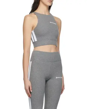 Palm Angels Logo Printed Ribbed Knit Sport Bra