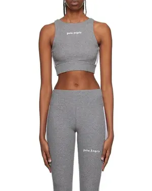 Palm Angels Logo Printed Ribbed Knit Sport Bra
