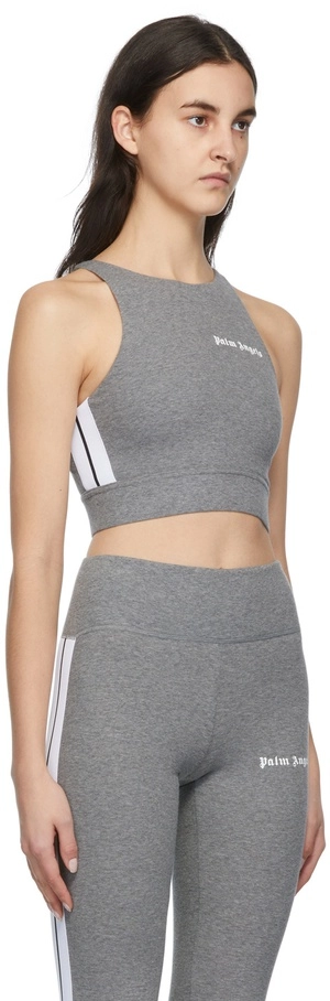 Palm Angels Logo Printed Ribbed Knit Sport Bra