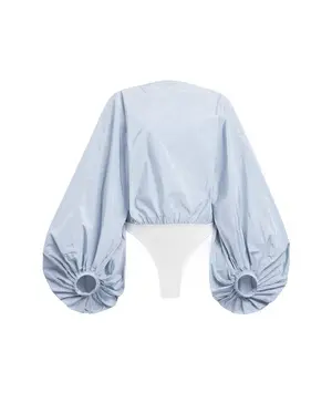 Alaïa Taffeta Bodysuit With Balloon Sleeves - Blue