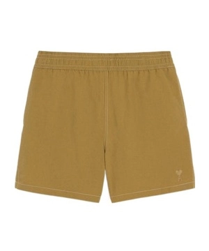 AMI Paris Logo Embroidered Beach Shorts - Brown