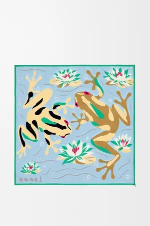Loewe Double-sided Silk Scarf - Beige/light Blue