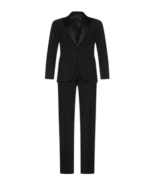 Giorgio Armani Satin-lapel Slim Suits - Black