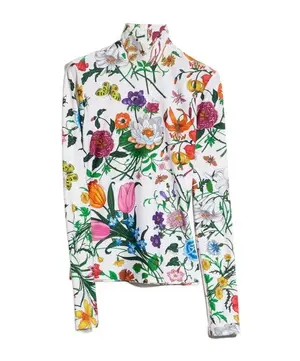Gucci Printed Nylon Jersey Turtleneck Top - Multicolor