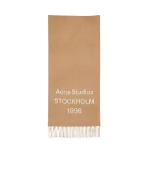 Acne Studios Logo Jacquard Fringed Scarf - Camel/hazel