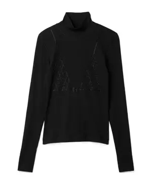 GANNI Embellished High Neck Long Sleeve Top