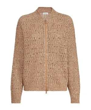 Brunello Cucinelli Dazzling Braids Zip Cardigan