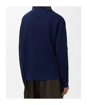 Loewe Wool Sweater With Asymmetrical Panel And Double Layer Construction - Navy Blue/black