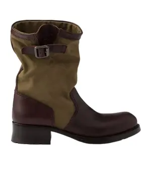 Prada Leather And Canvas Buckled Boots - Forest Green
