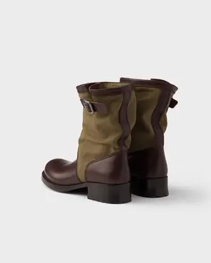 Prada Leather And Canvas Buckled Boots - Forest Green