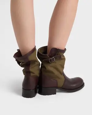 Prada Leather And Canvas Buckled Boots - Forest Green